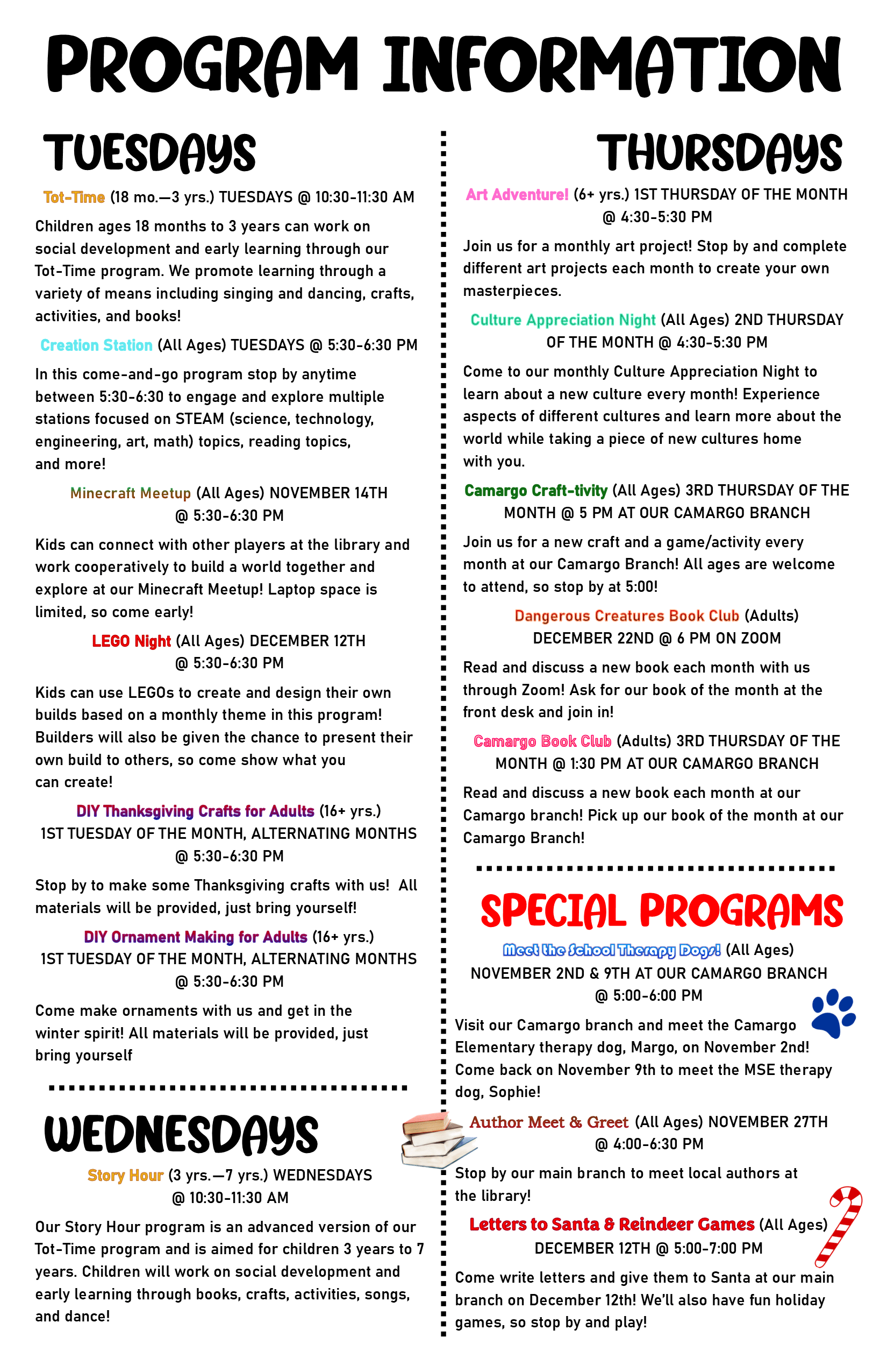 November/December Program Calendars – Montgomery County Public Library